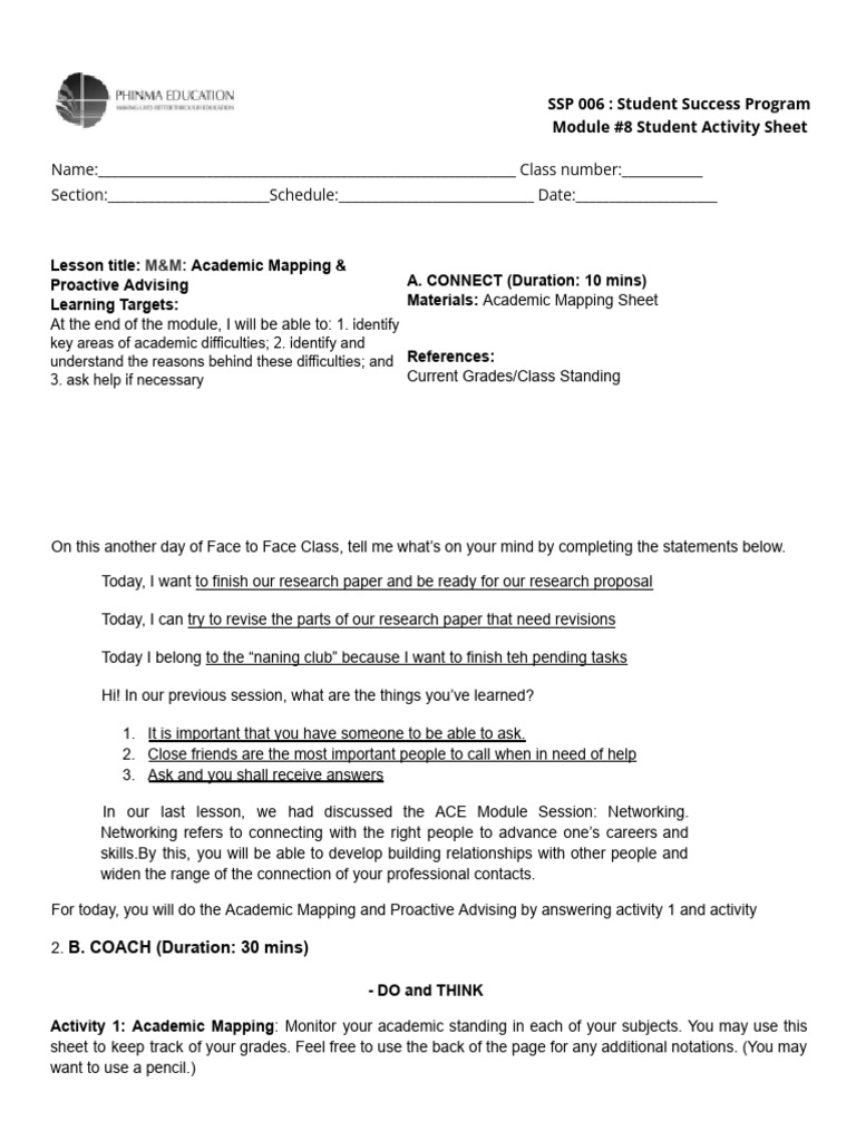 Academic Mapping & Advising Guide | PDF | Behavior Modification | Cognition