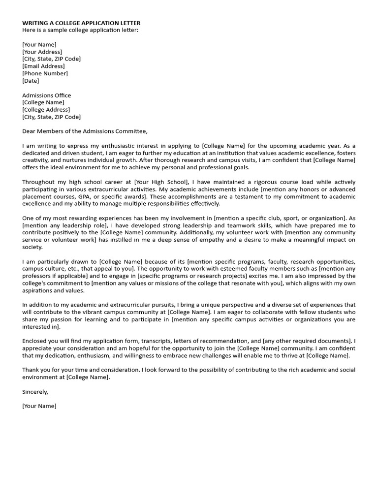Writing A College Application Letter Pdf Leadership Psychology