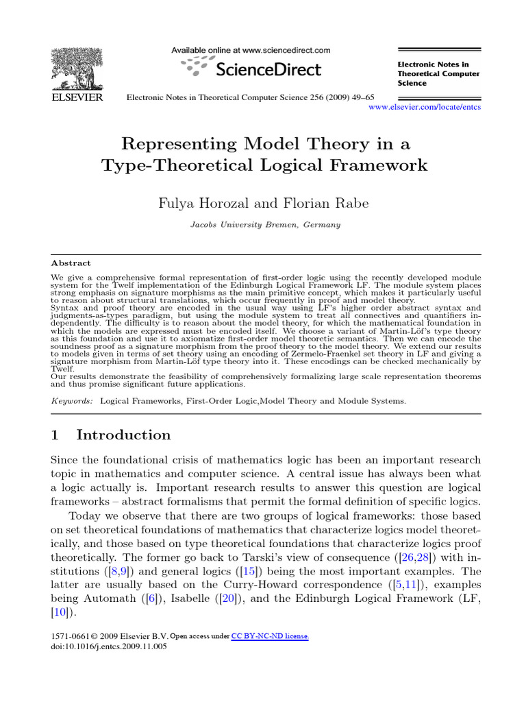 Representing Model Theory in A Type Theor 2009 Electronic Notes in ...