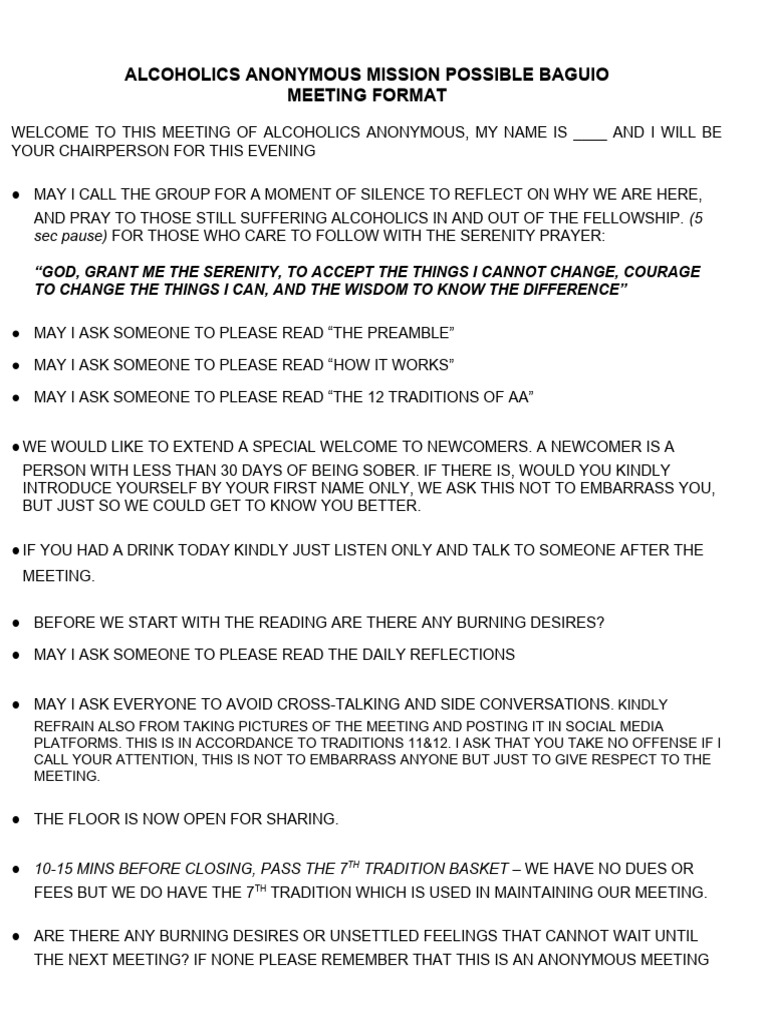 Alcoholics Anonymous Mission Possible Baguio Physical Meeting Guide ...