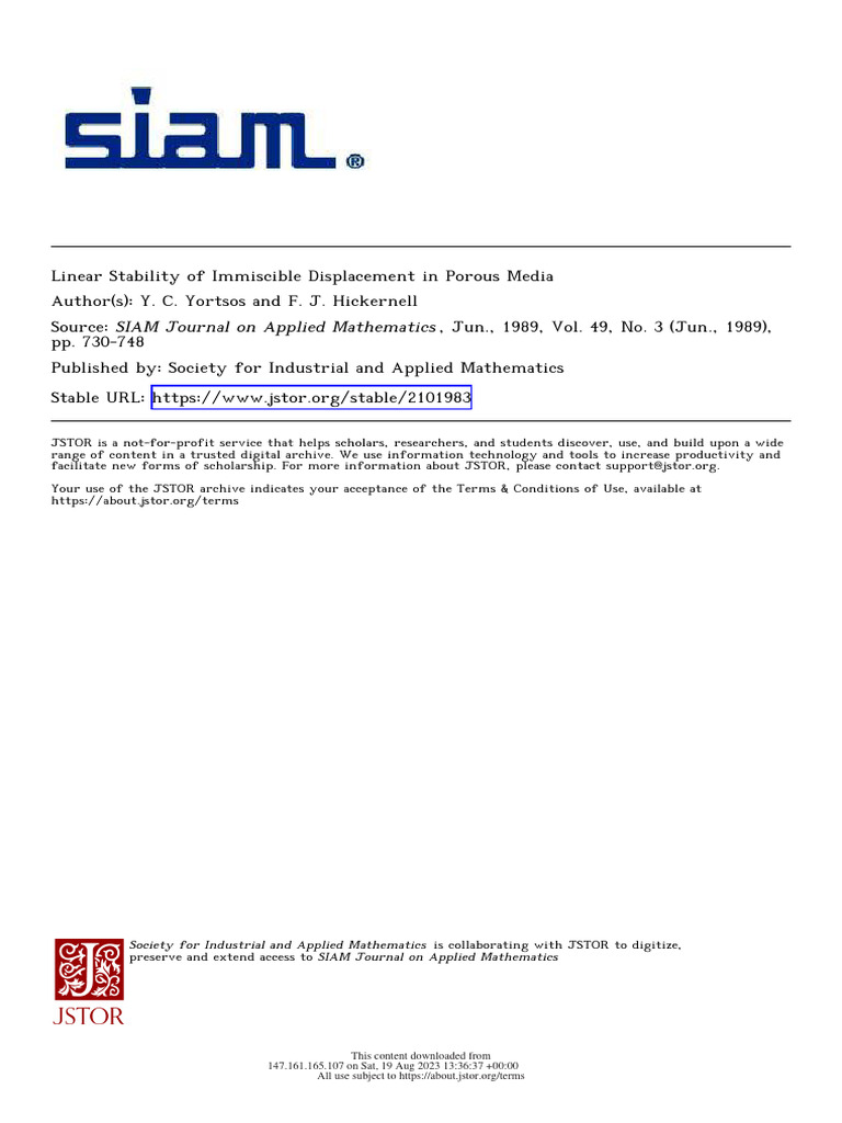 Yortsos Hickernell SIAM 1989-1 | PDF | Porosity | Exponential Function