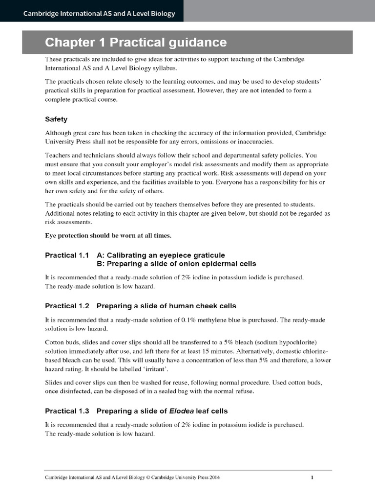 Practical Book Cambridge International As and A Level Biology | PDF