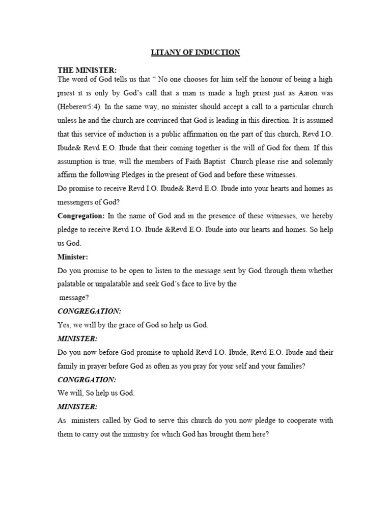 Litany of Induction | PDF | Prayer | Baptists
