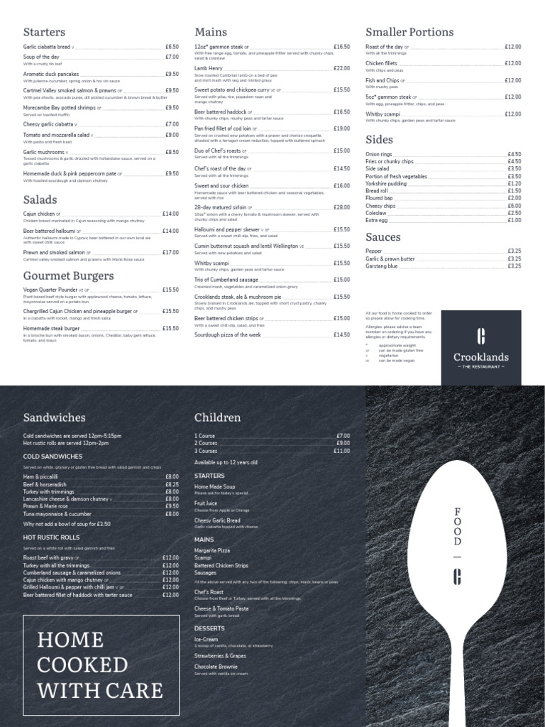 Crooklands A3 Menu v6 | PDF | Hamburgers | French Fries