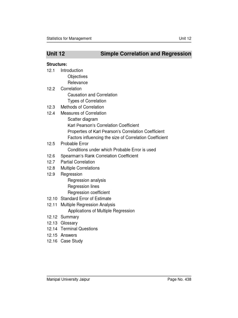 Unit 12 - Simple Correlation and Regression | PDF | Regression Analysis | Statistics