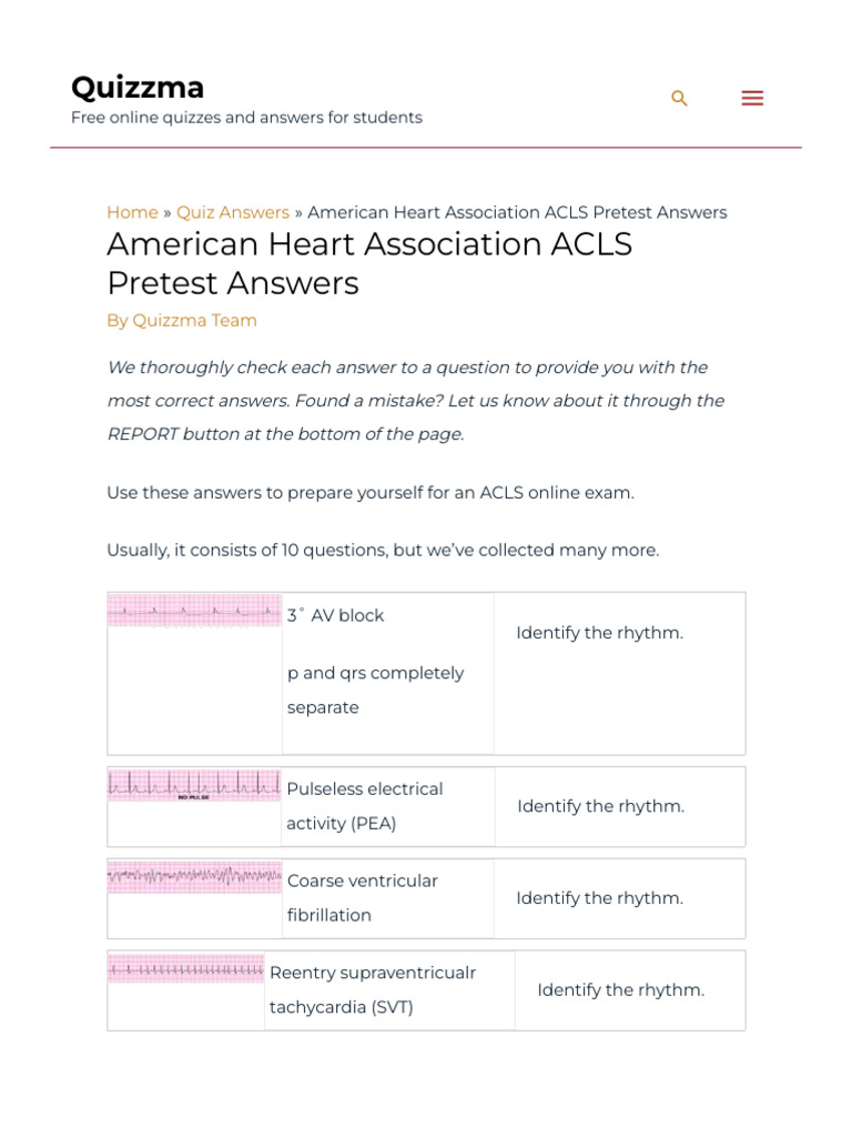 ACLS Pretest Answers 2022 Precourse For Self Assessment | PDF ...