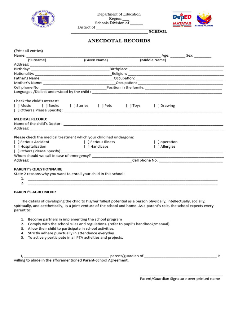 ANECDOTAL RECORD FORM | PDF