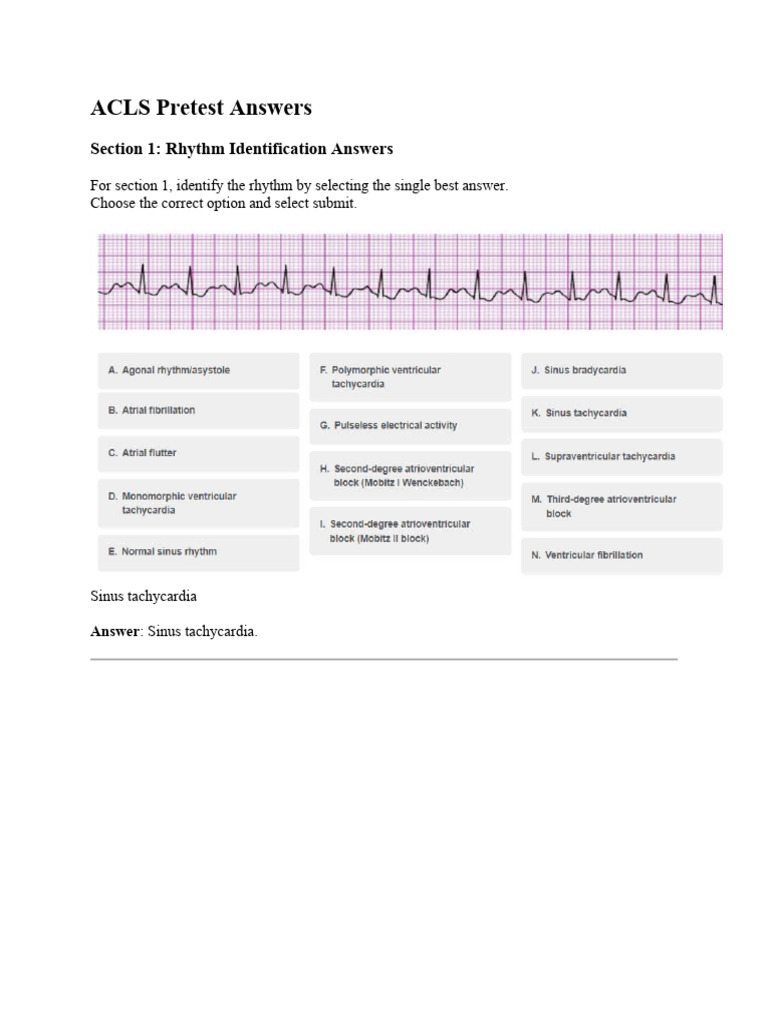 ACLS Pretest Answers 2024 | PDF | Cardiopulmonary Resuscitation ...