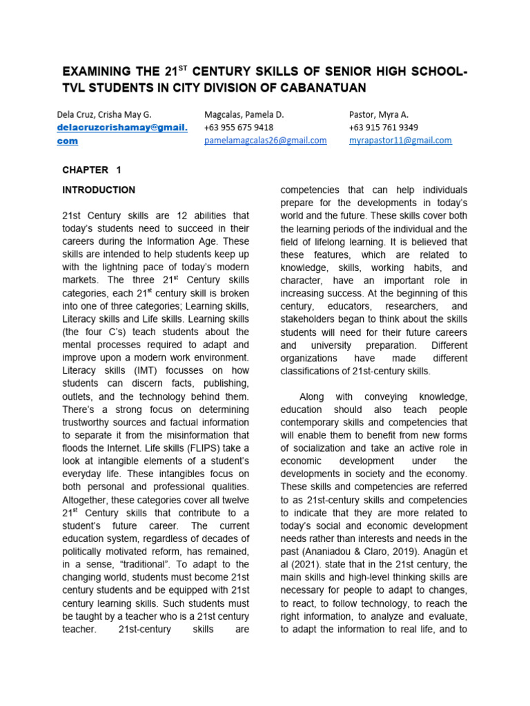 Examining The 21st Century Skills of Seinor High School | PDF ...