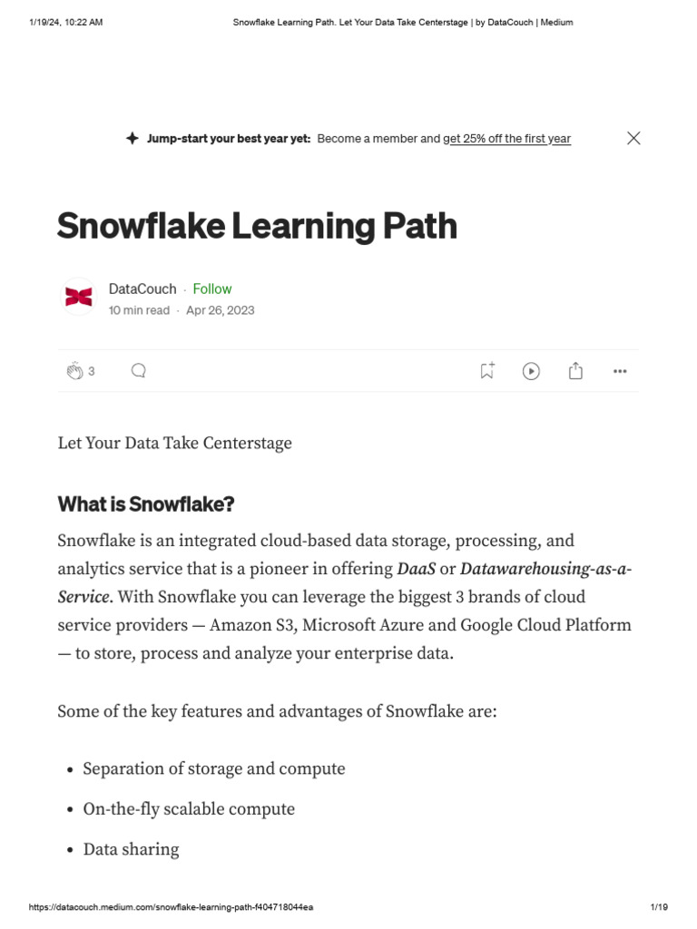 Snowflake Learning Path. Let Your Data Take Centerstage - by DataCouch - Medium | PDF | Cloud ...