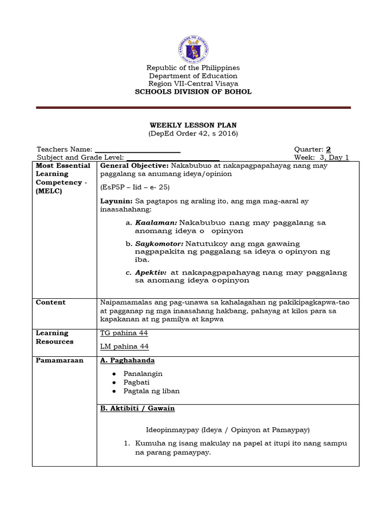ESP5 Q2 PLP3 D1-5 v.01 | PDF