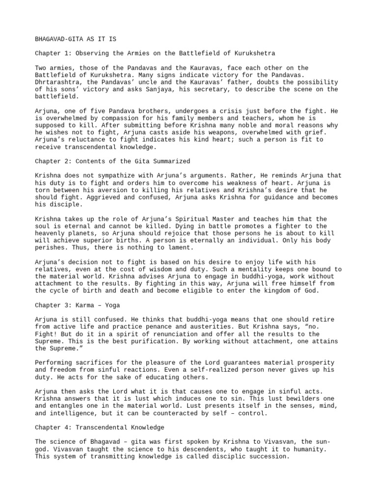 Bhagavad-Gita As It Is Summarised | PDF | Bhagavad Gita | Yoga