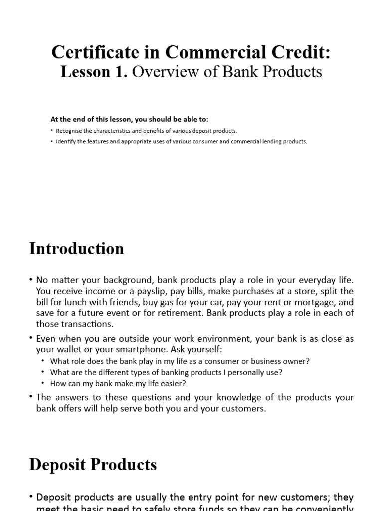 Certificate in Commercial Credit-Banking Products, Services, And ...