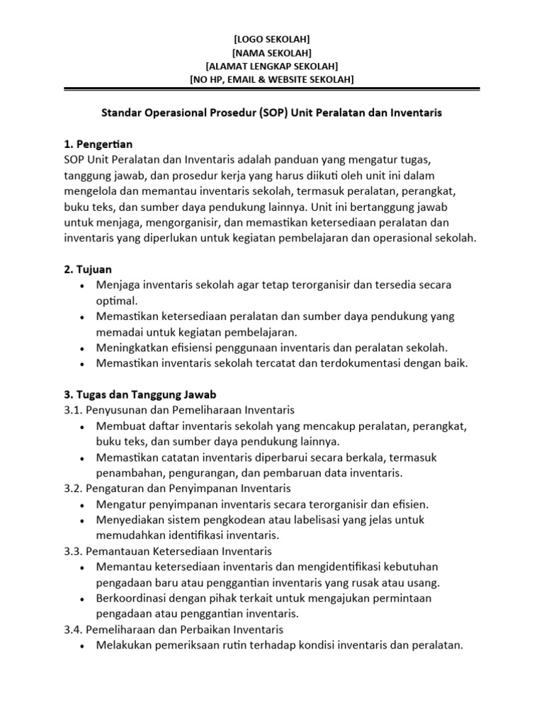SOP Unit Peralatan Dan Inventaris | PDF