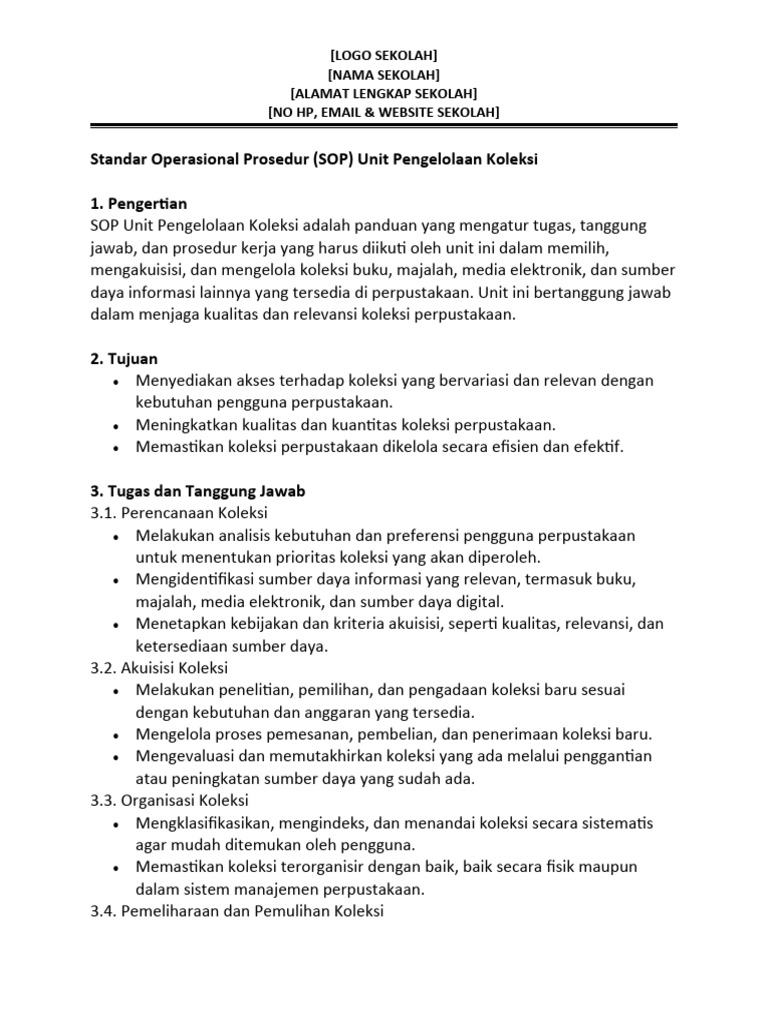 SOP Unit Pengelolaan Koleksi | PDF