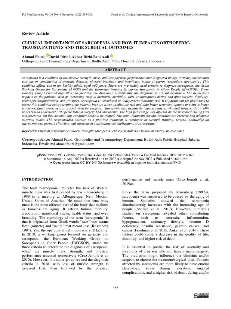 Clinical Importance of Sarcopenia and How It Impac | PDF | Surgery ...