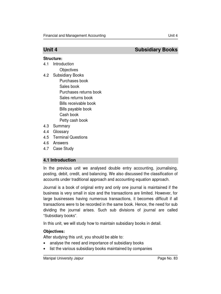 Overview of Subsidiary Books in Accounting | PDF | Debits And Credits ...