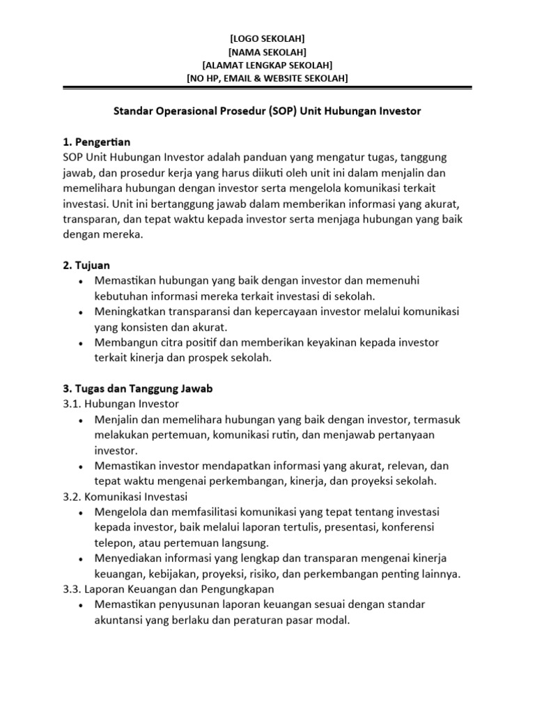 SOP Unit Hubungan Investor | PDF