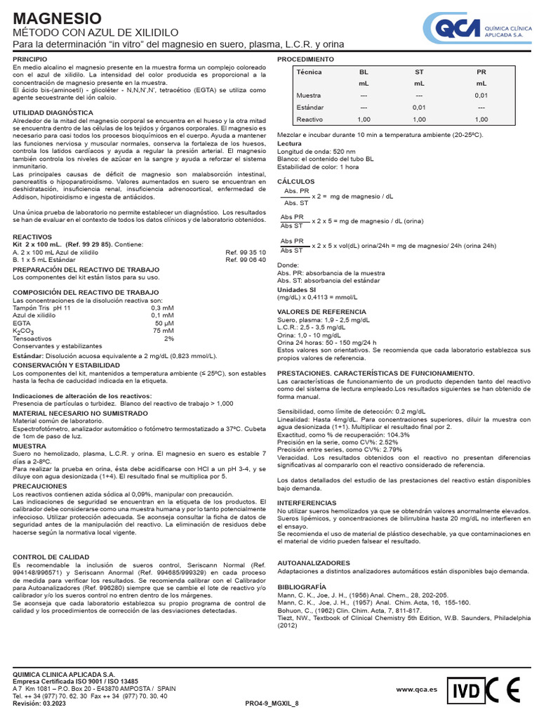 Método Azul de Xilidilo para Magnesio | PDF