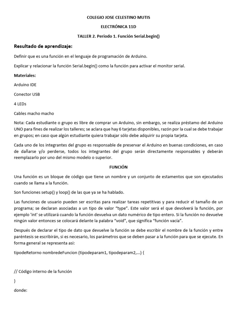 Taller 2 Arduino 2 Serialbegin Pdf Arduino Informática