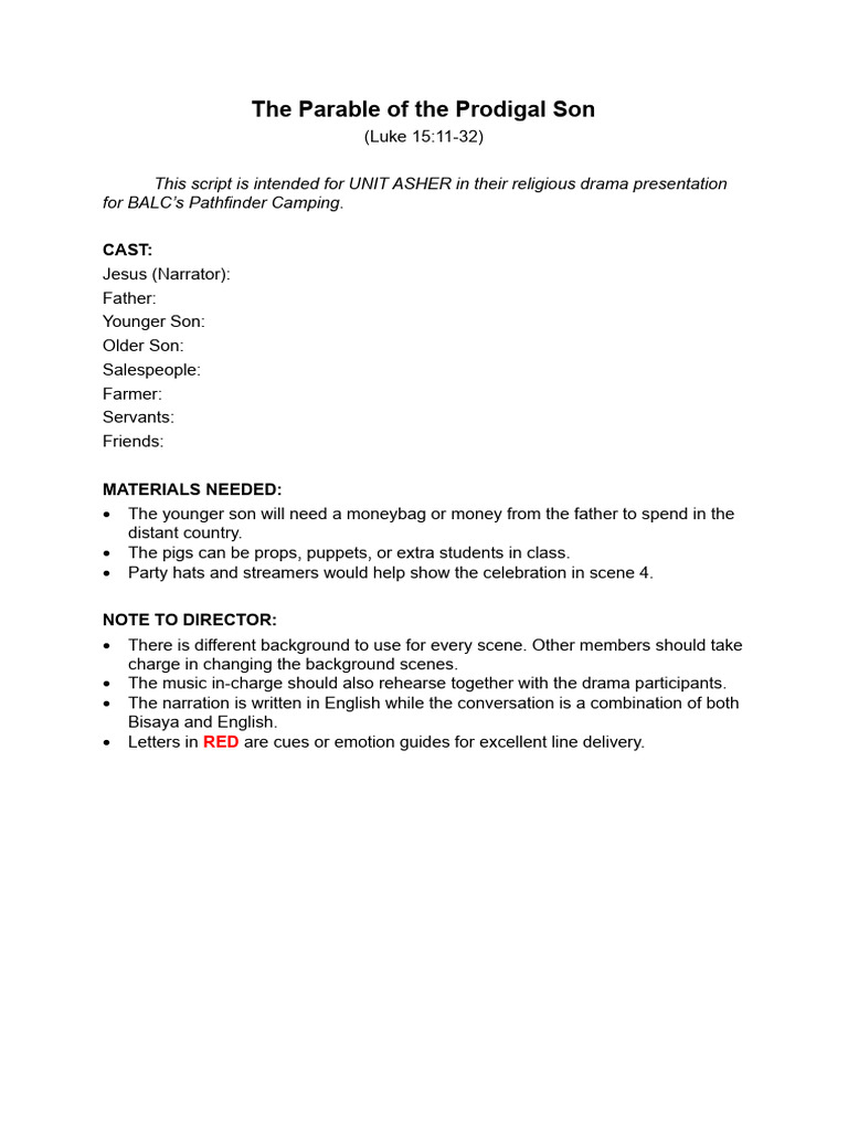 The Parable of The Prodigal Son (Unit Asher) | PDF