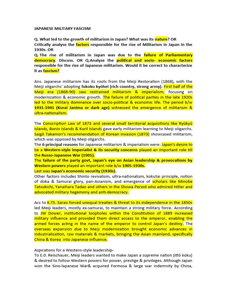 Factors Behind Japanese Militarism Rise | PDF | Empire Of Japan | Fascism