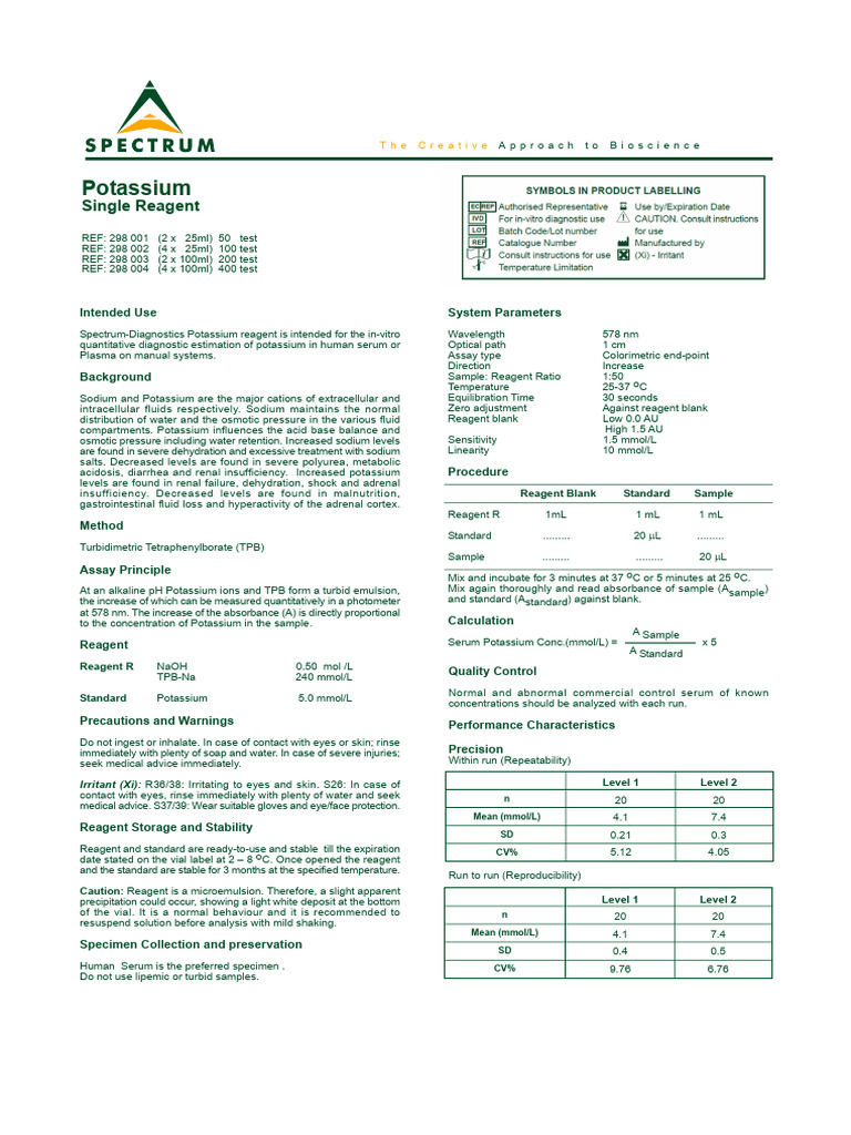 Potassium Reagent Guide | PDF | Potassium | Chemistry