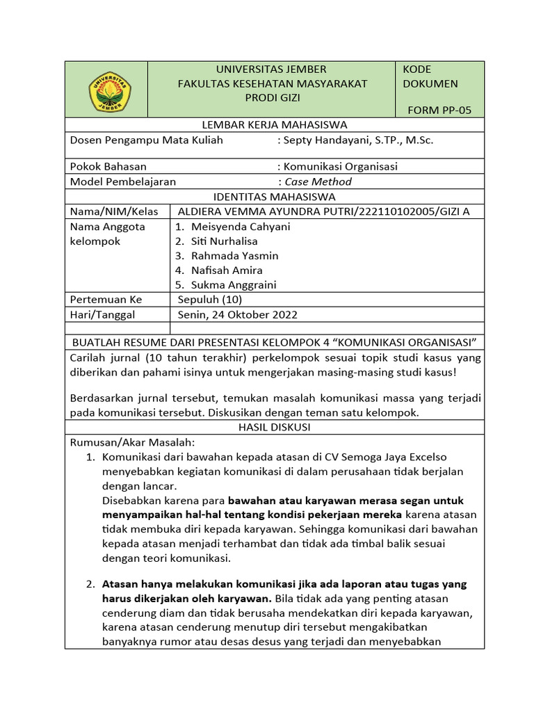Tugas LKM Komunikasi Organisasi Kel 4 | PDF | Pengembangan Diri