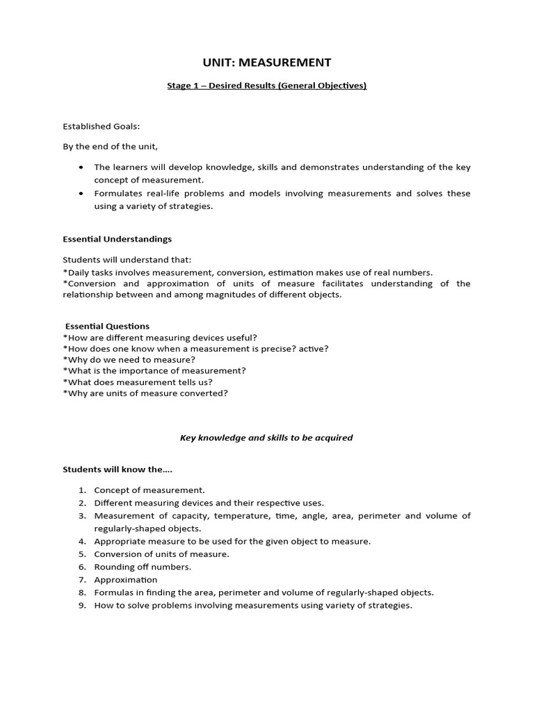 Unit 1 - Measurement | Download Free PDF | Volume | Length