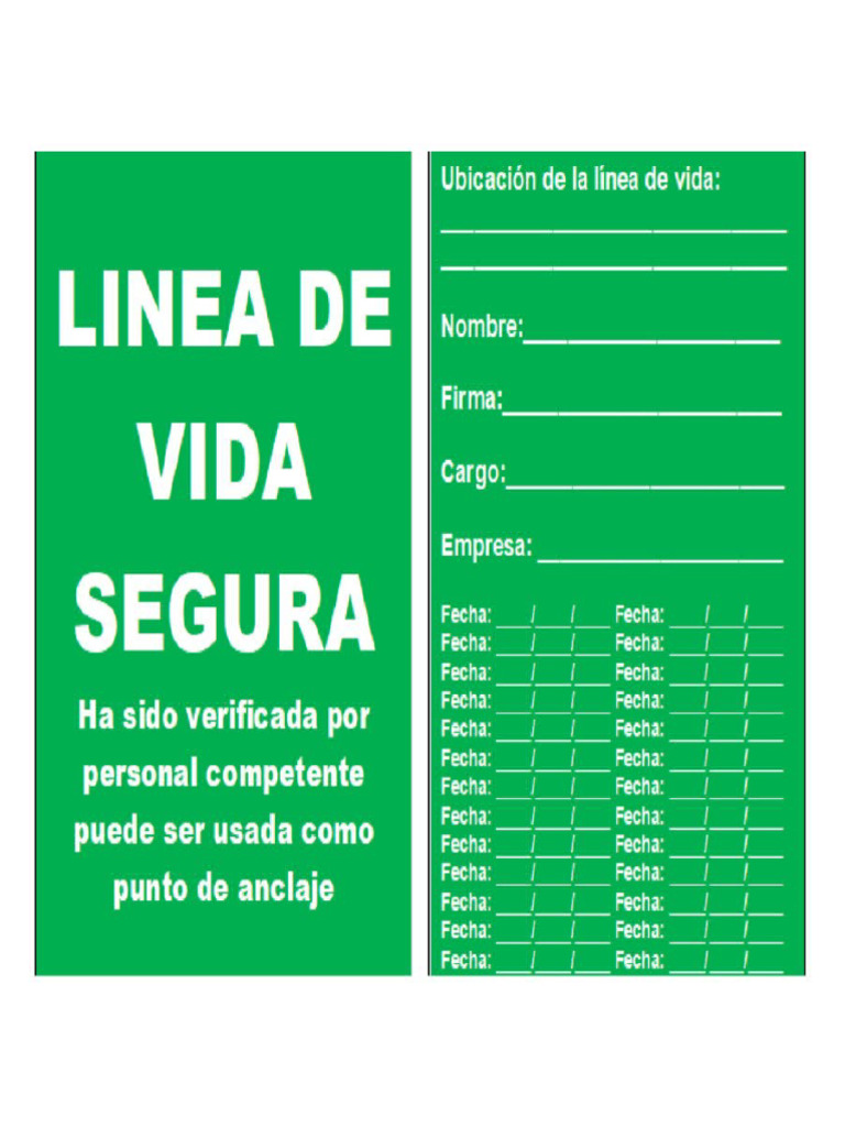 Tarjeta Verde Linea de Vida Segura | PDF