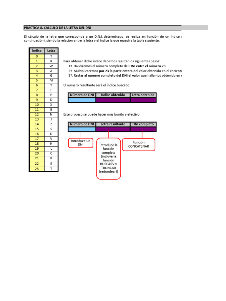 Prc3a1ctica 8 Cc3a1lculo de La Letra Del Dni | PDF