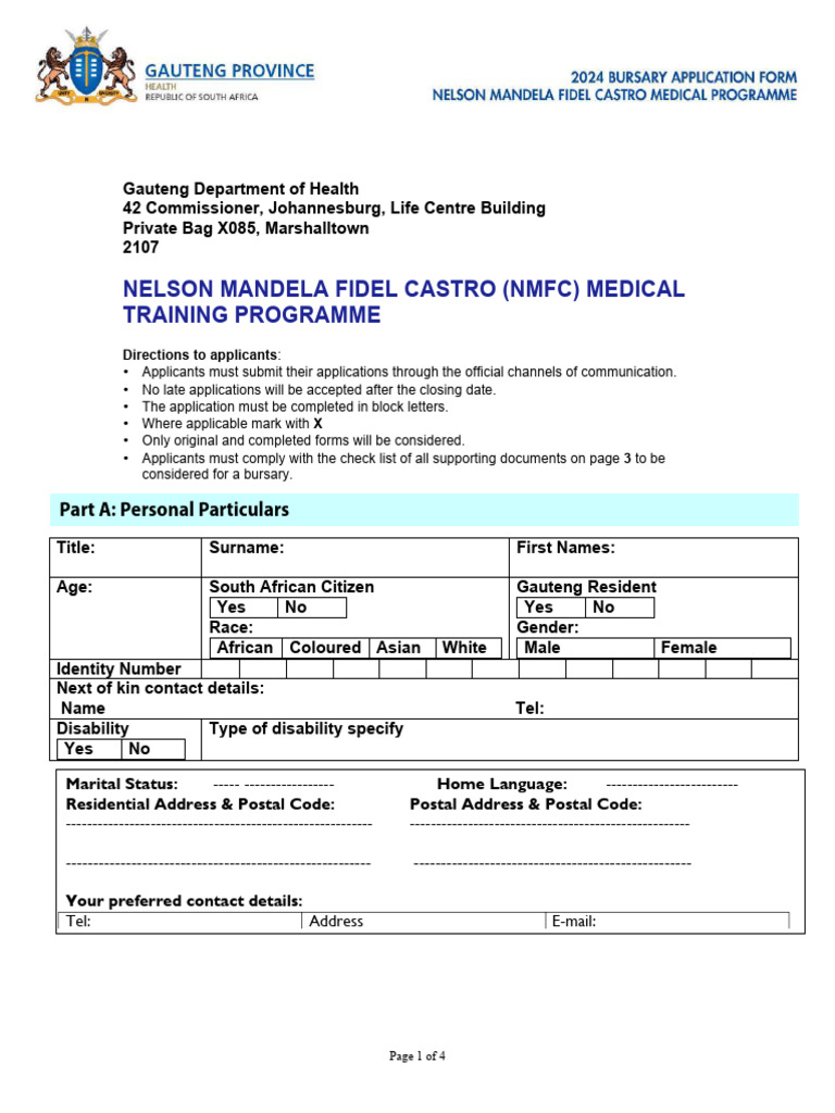 Gauteng Department of Health Bursary Application Form 2024 | PDF ...