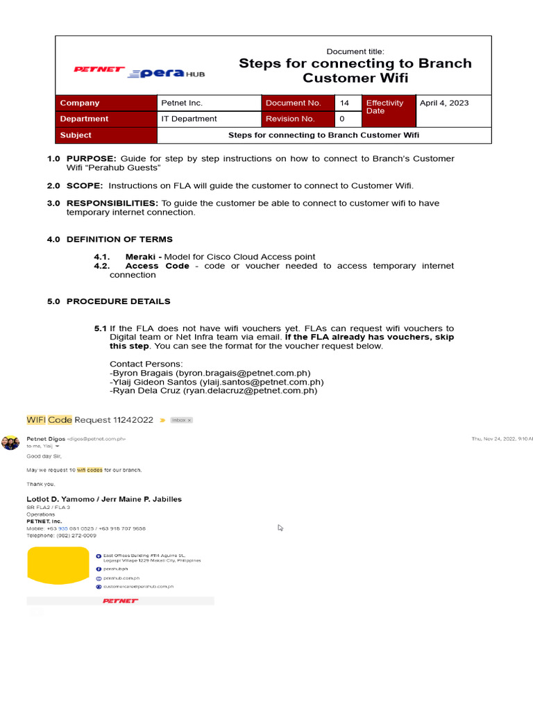 MERAKI - Steps For Connecting To Branch Customer Wifi - STOD | PDF ...