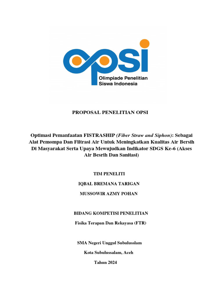Proposal FISTRASHIP untuk Air Bersih | PDF | Griya & Taman