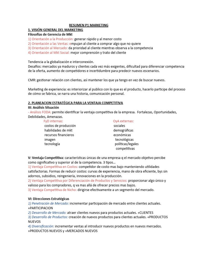 Resumen P1 MKT I | PDF | Marketing | Mercado (economía)