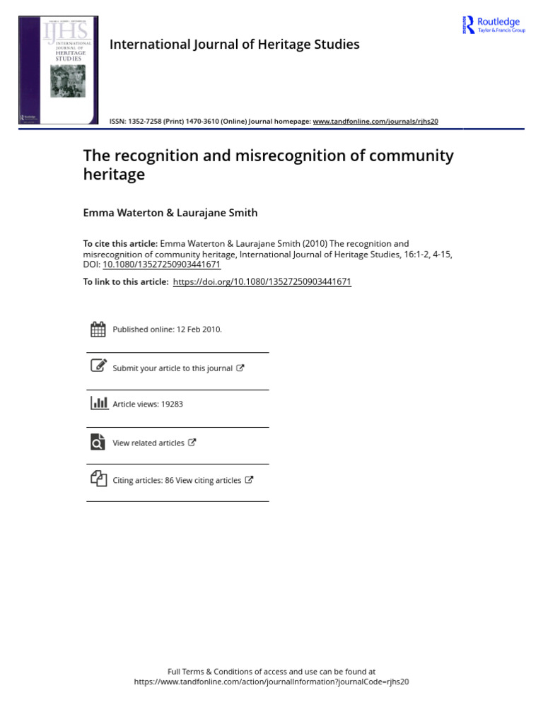 The Recognition and Misrecognition of Community Heritage | PDF ...