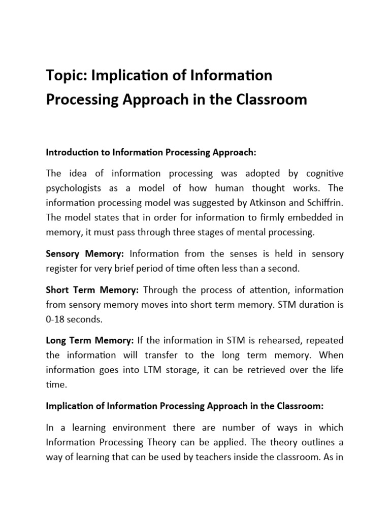 Implications of Information Processing Approach | PDF | Memory | Learning