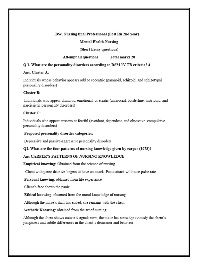 Past Papers of Mental Health | PDF | Personality Disorder | Borderline ...