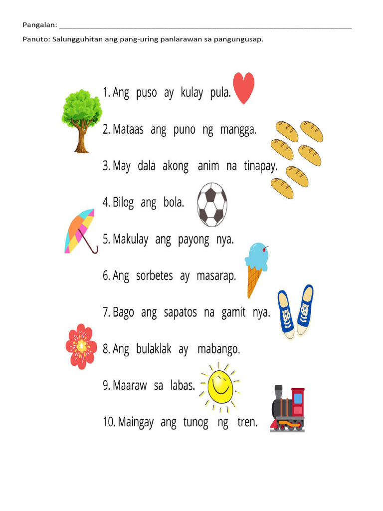 Pagtataya - Pang-Uring Panlarawan | PDF