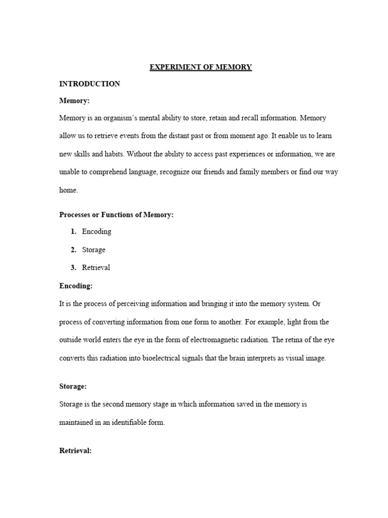 Memory Experiment | PDF | Memory | Recall (Memory)
