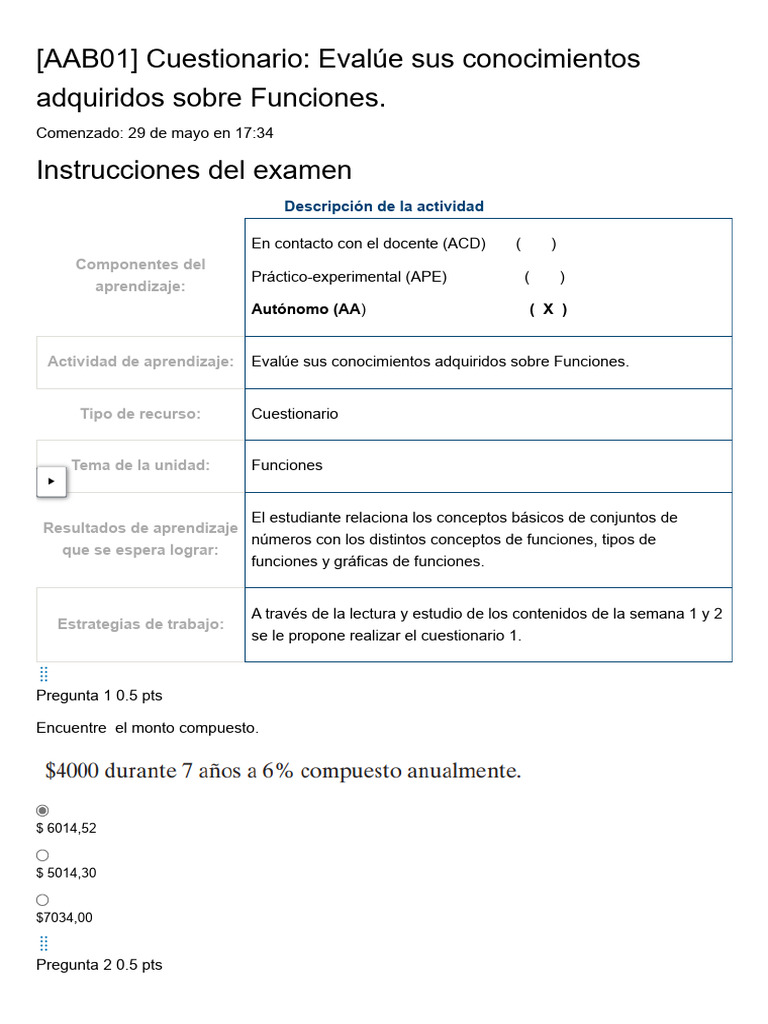 Cuestionario Calculo 5 | PDF | Cuestionario