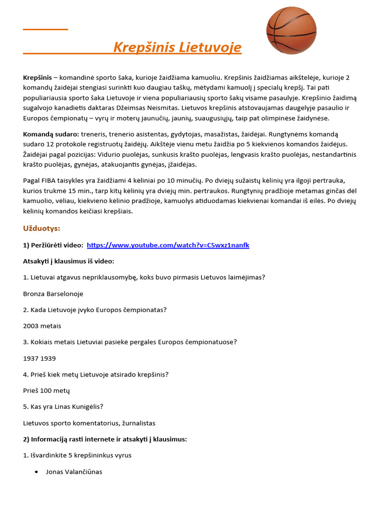 Krepsinis Lietuvoje 7-8kl | PDF