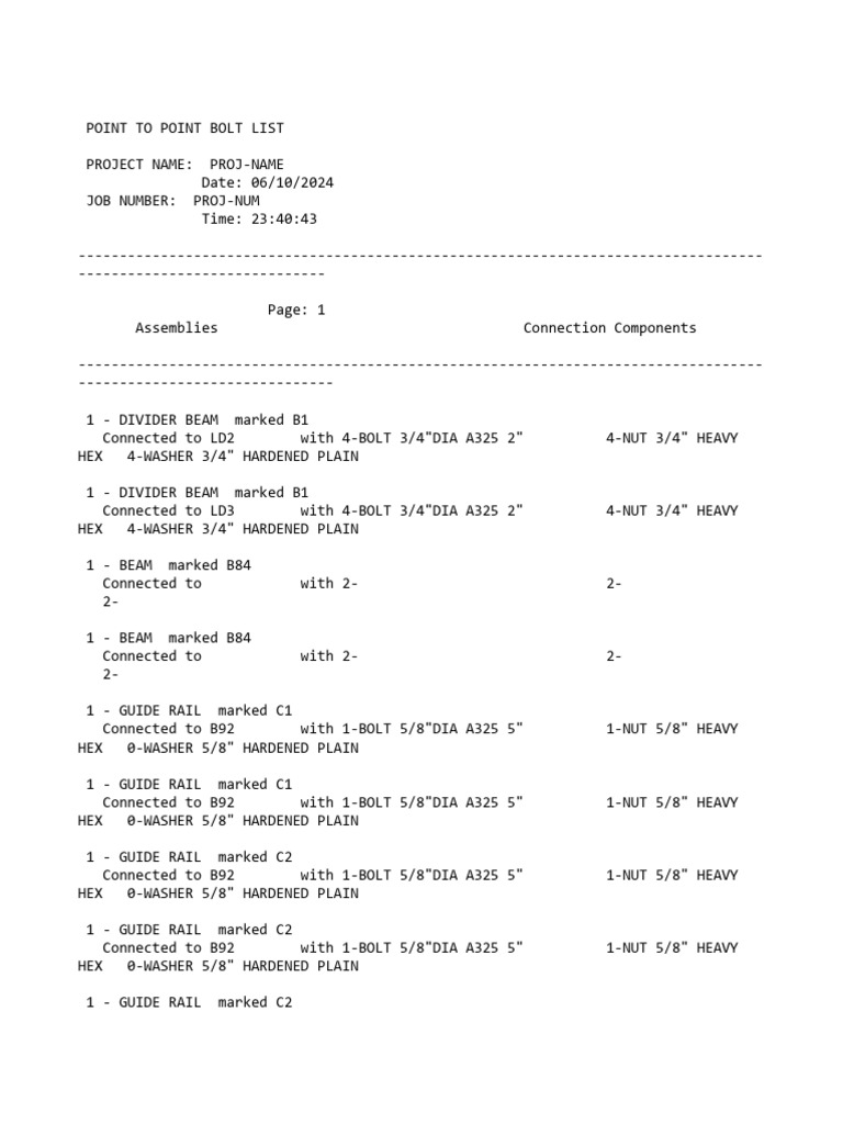 Point To Point Bolt List | PDF