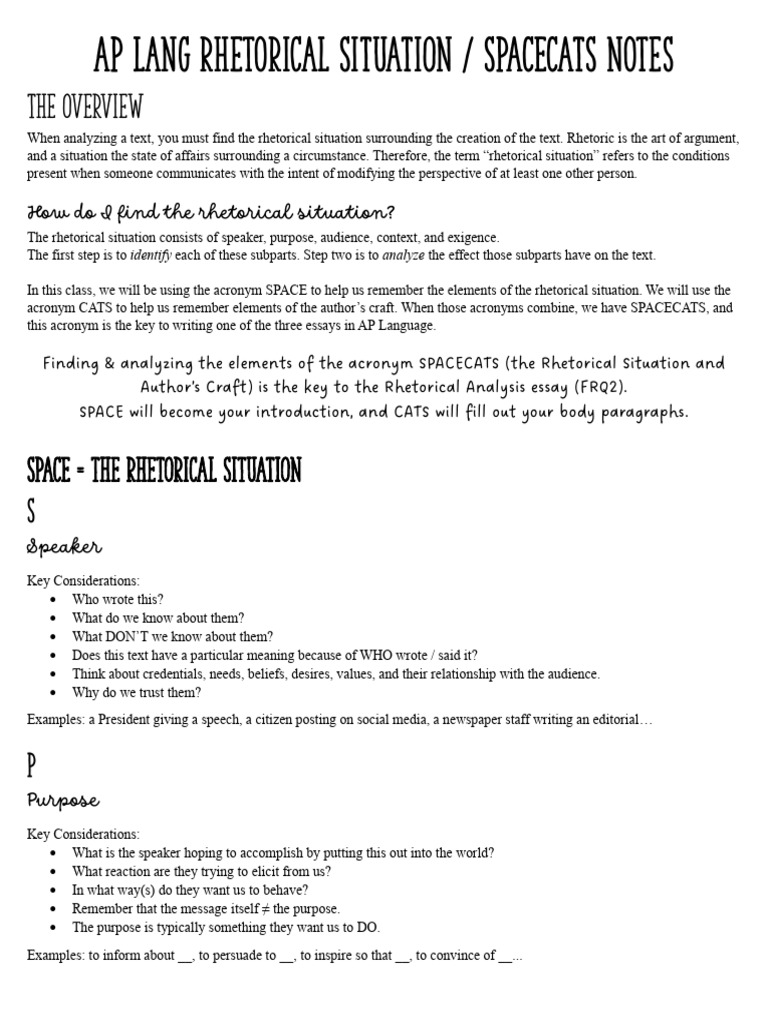 AP Lang Rhetorical Analysis SPACECATS Notes | PDF | Rhetoric | Human ...