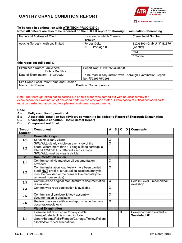 Gantry Crane Condition Assessment | PDF | Crane (Machine) | Corrosion