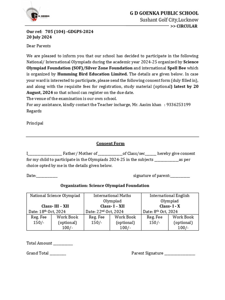 Circular of SOF Olympiad 2425 | PDF