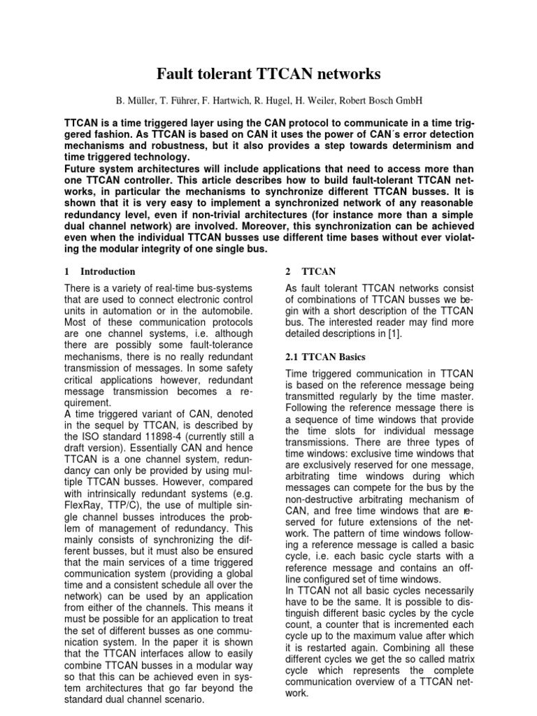 Fault Tolerant TTCAN | PDF | Fault Tolerance | Computer Network