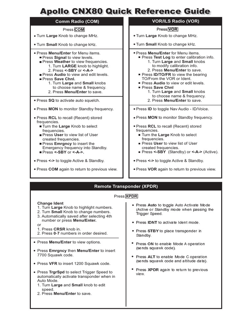 CNX80IntegratedAvionicsSystem QuickReferenceGuide | PDF | Transponder (Aeronautics) | Aviation ...