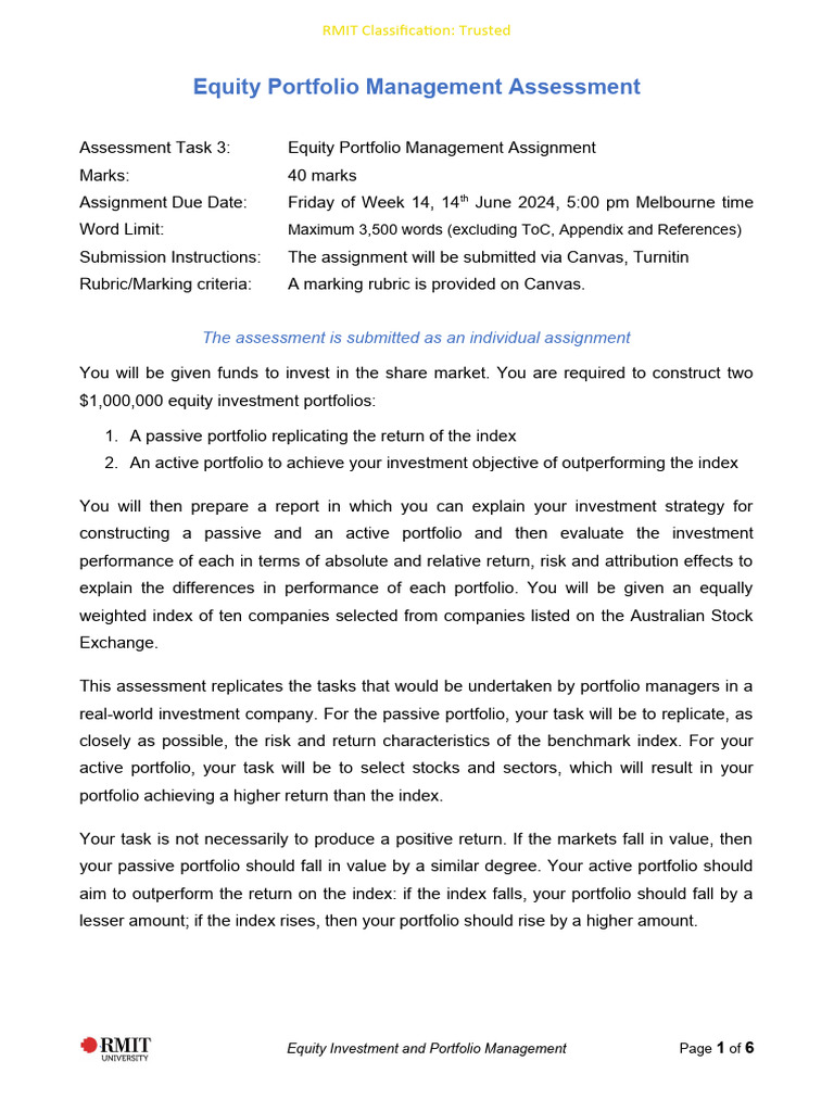 Equity Portfolio Management Assignment Guide | PDF | Investment ...