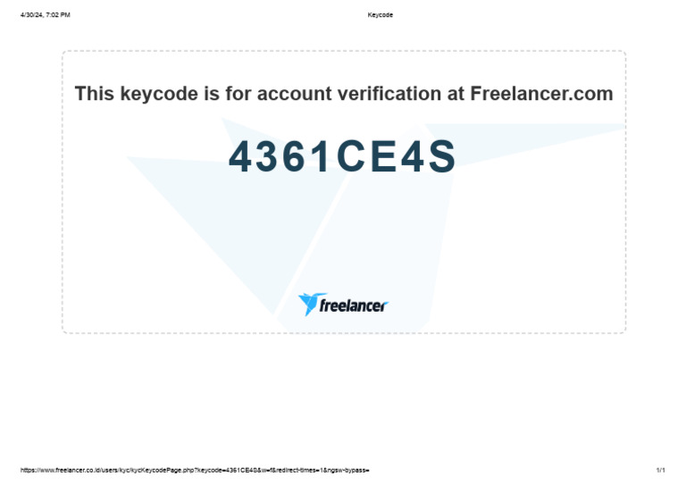 Freelancer.com Account Verification Keycode | PDF | Computers